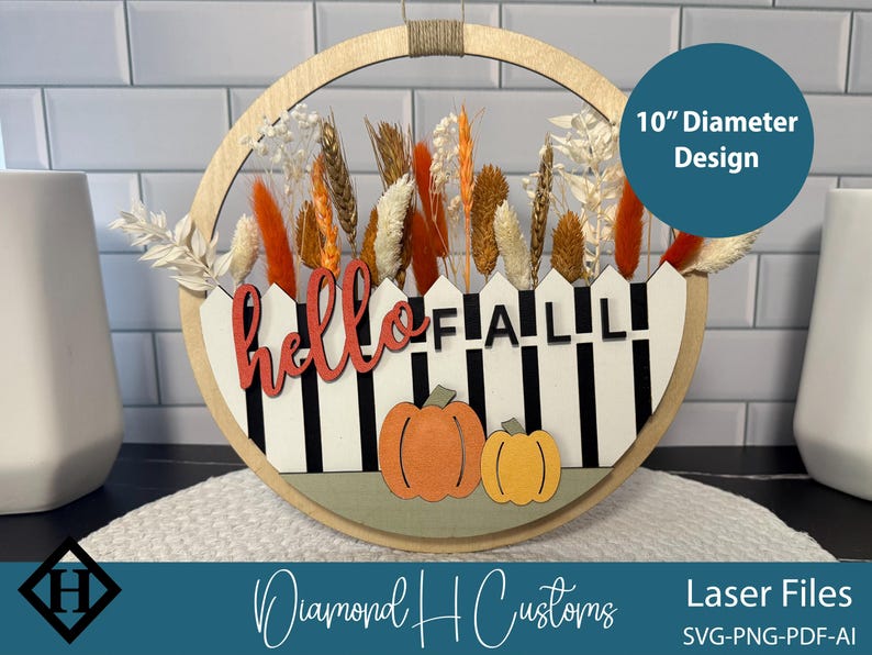 Interchangeable Hello Fall Sign SVG Laser Cut File Autumn Pumpkin Door ...