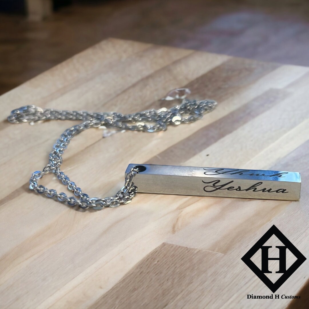 Yeshua, Ruach, Yhwh, Stainless Steel Necklace, Vertical Stainless Bar ...