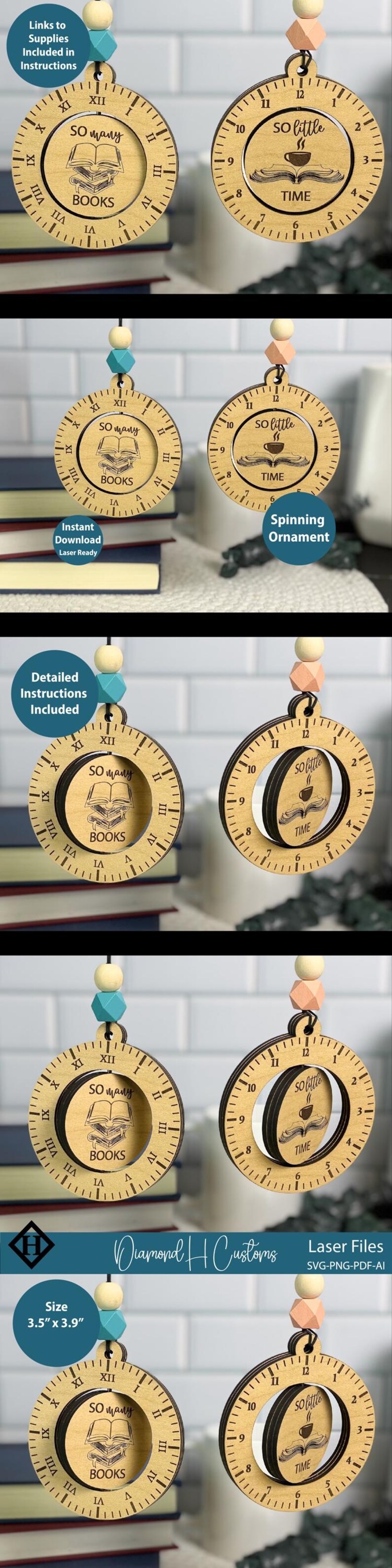 Book Lover Gift Laser Cut File Spinning Ornament so Many Books so ...