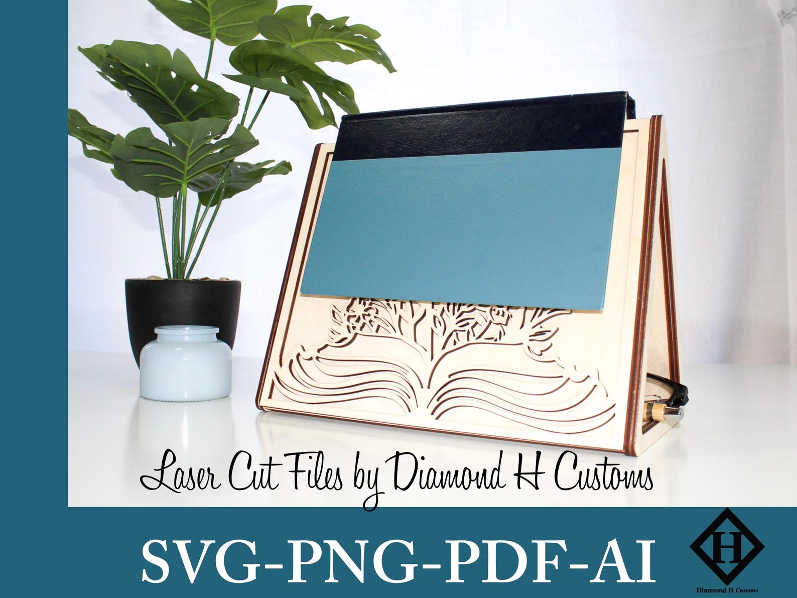 Book Stand SVG Laser Cut File Wooden Book Holder Stand Template ...