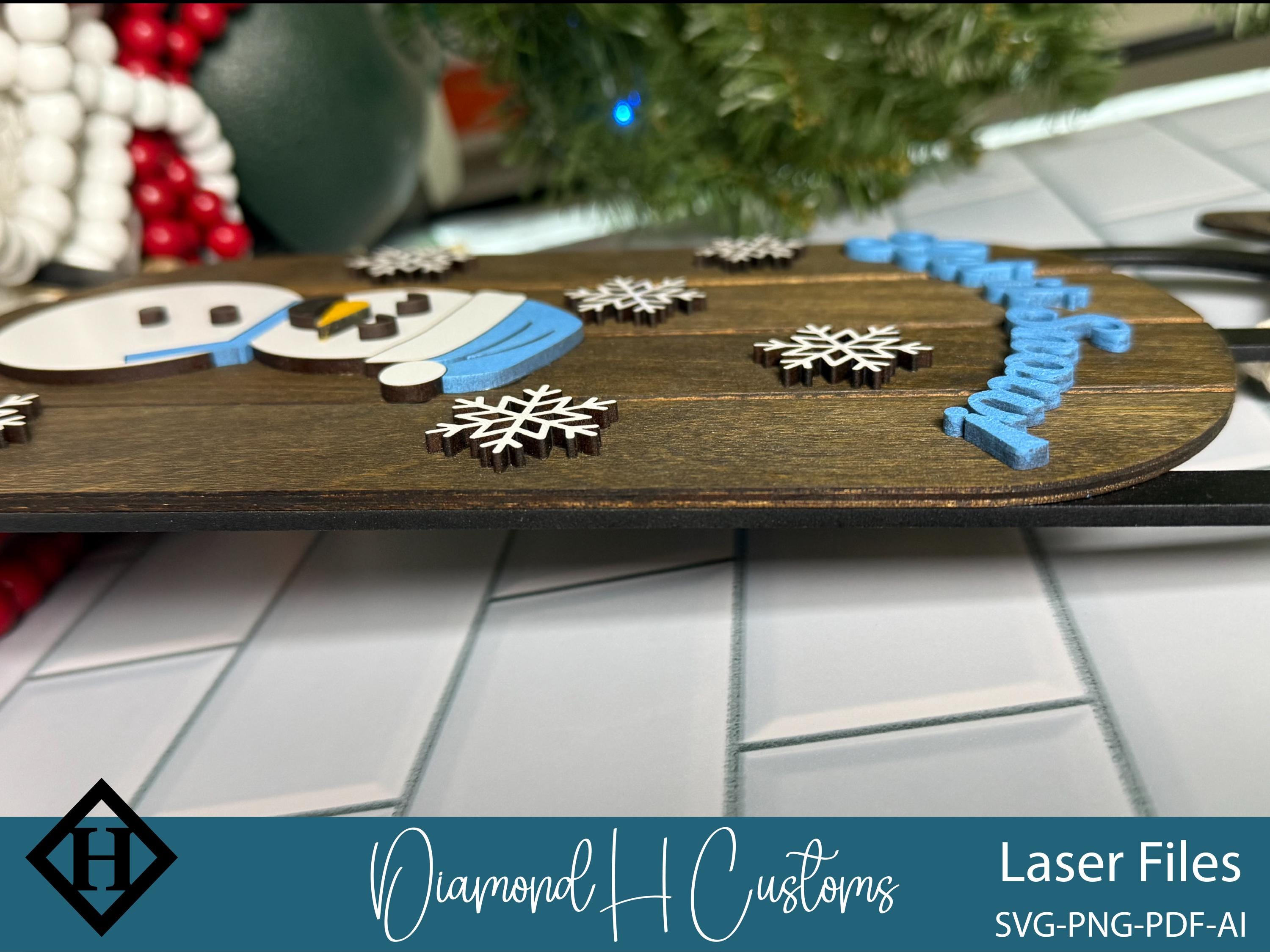 Christmas Sled Snowman Laser Cut File Let It Snow Winter Decor SVG ...