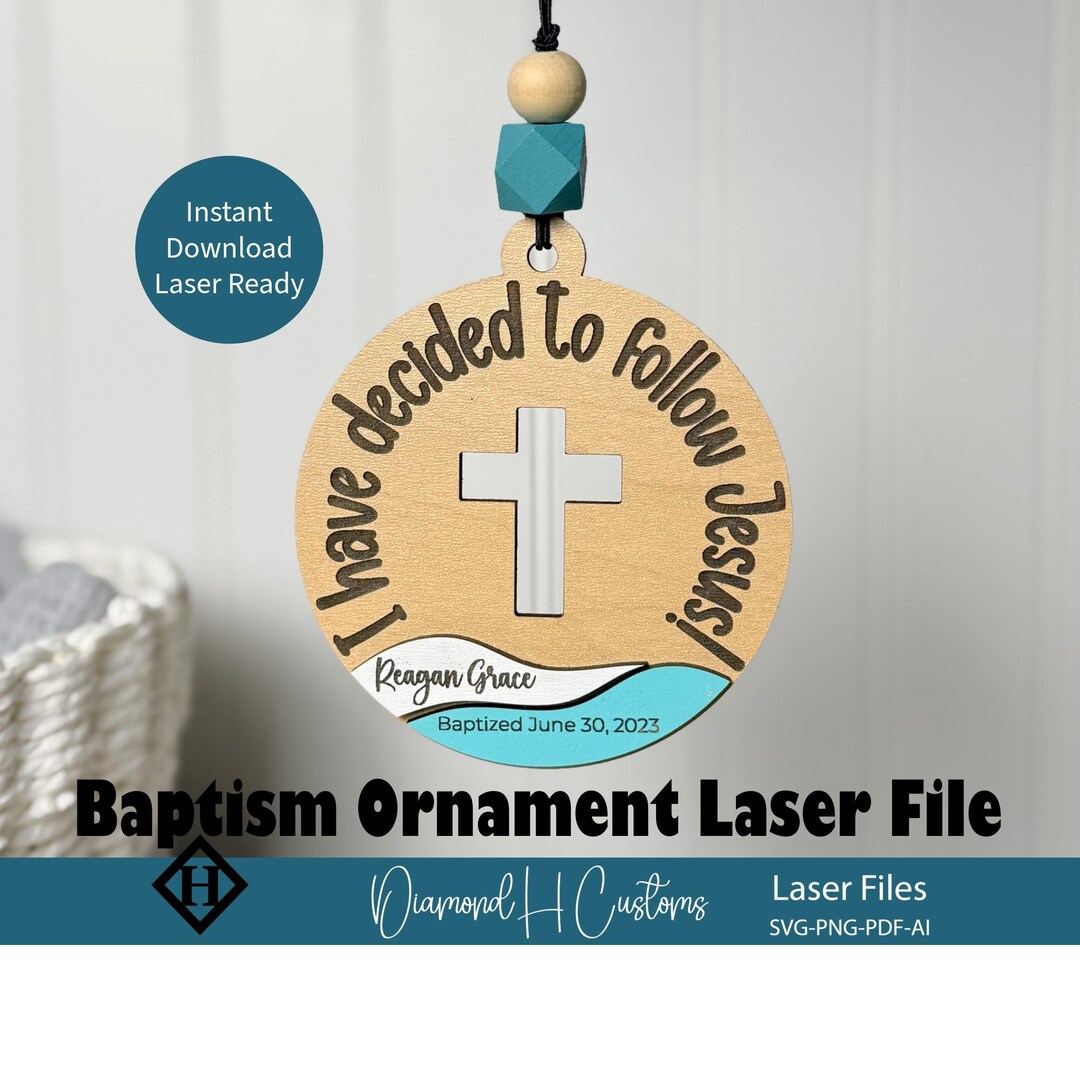 Baptism Ornament File Laser Cut Christening Cross Keepsake Personalized ...