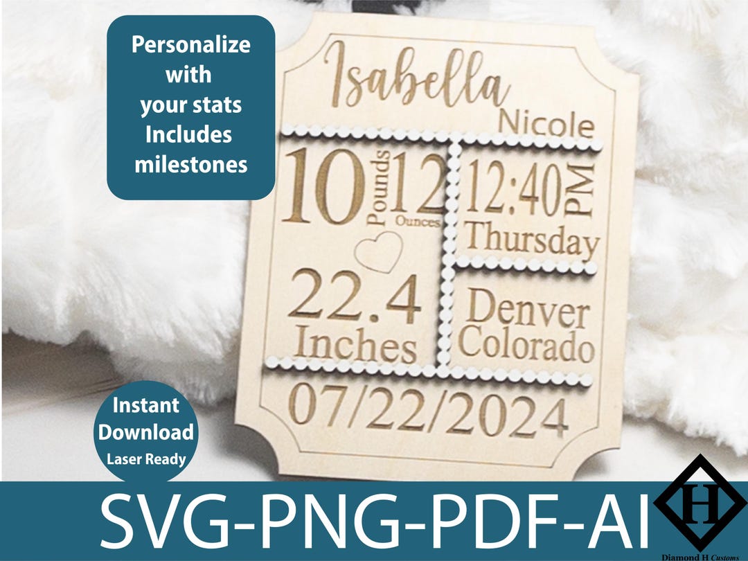 Baby Milestone Board Birth Announcement Photo Prop Digital Download ...