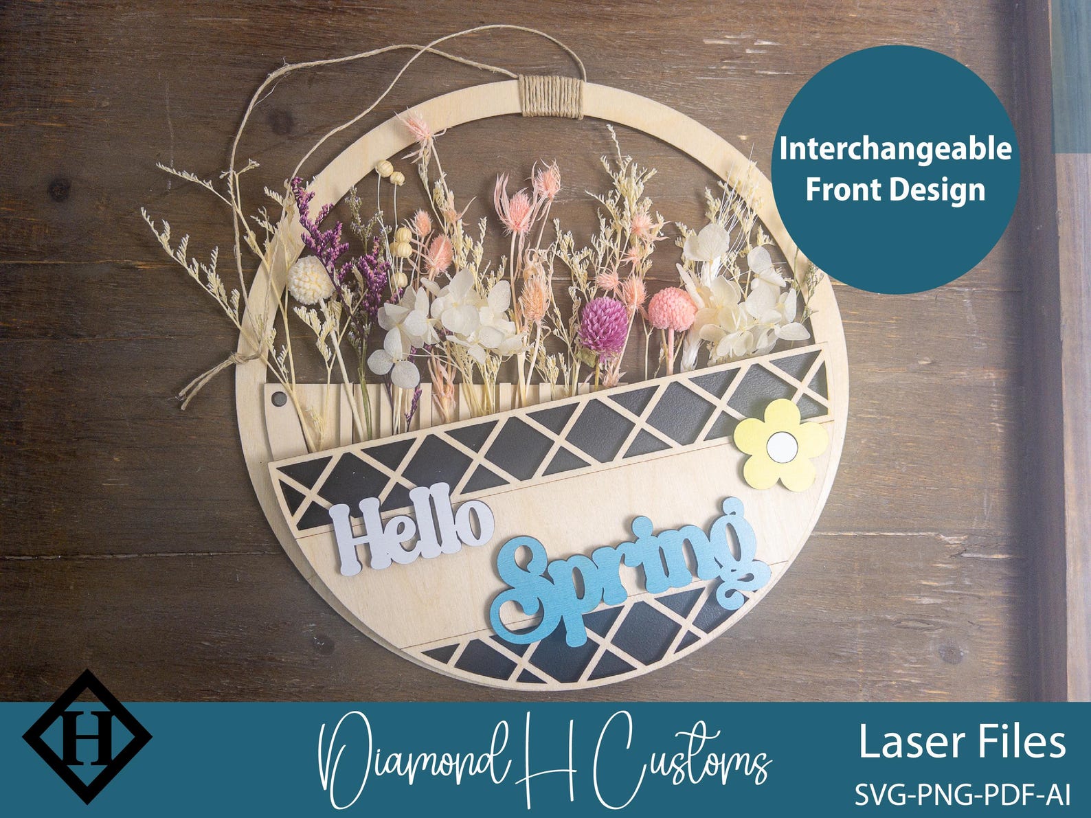 Interchangeable Spring Flower Basket Sign Laser Cut Files Dried Flowers ...