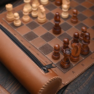 Genuine Leather Chess Roll - Compact Travel Chess Set - Perfect for On ...