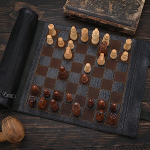 Roll-up Leather Chess Set, Magnetic Chess Board, Engraving Option ...