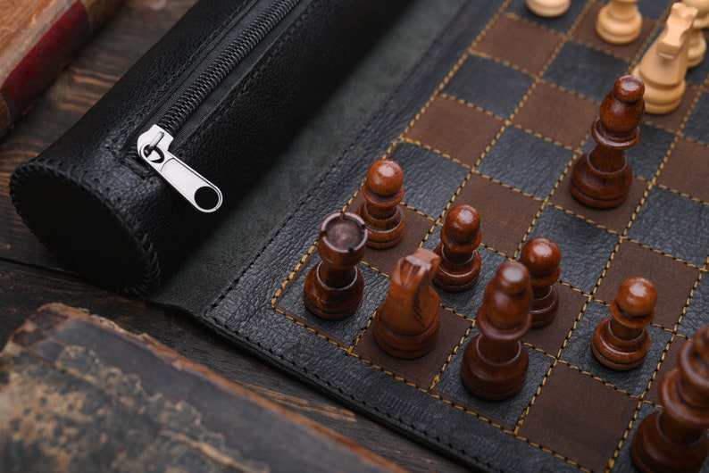 Roll-up Leather Chess Set, Magnetic Chess Board, Engraving Option ...