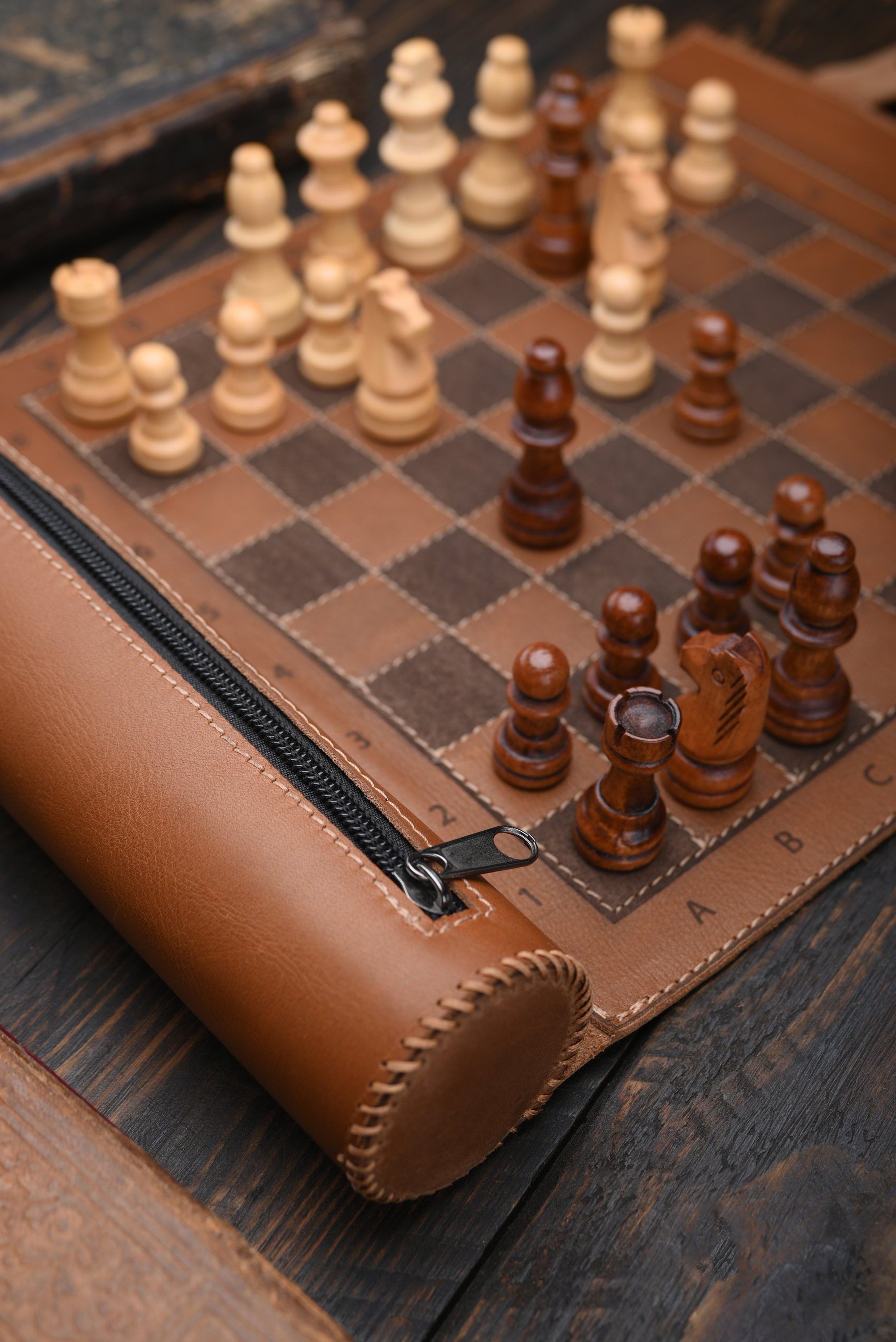 Roll up Leather Chess Board, Personalized Chess, Chess, Leather ...