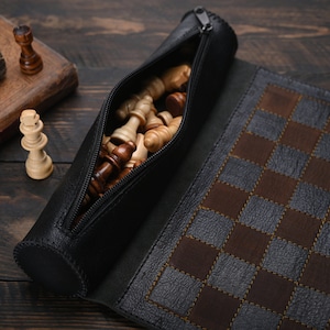 Roll-up Leather Chess Set, Magnetic Chess Board, Engraving Option ...