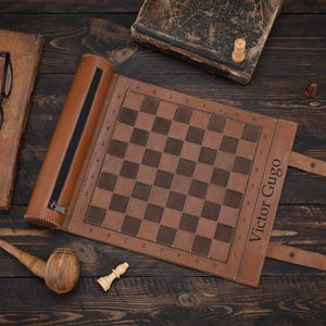 Travel Chess, Chess, Vintage Chess Set, Leather Chess Roll, Wooden ...