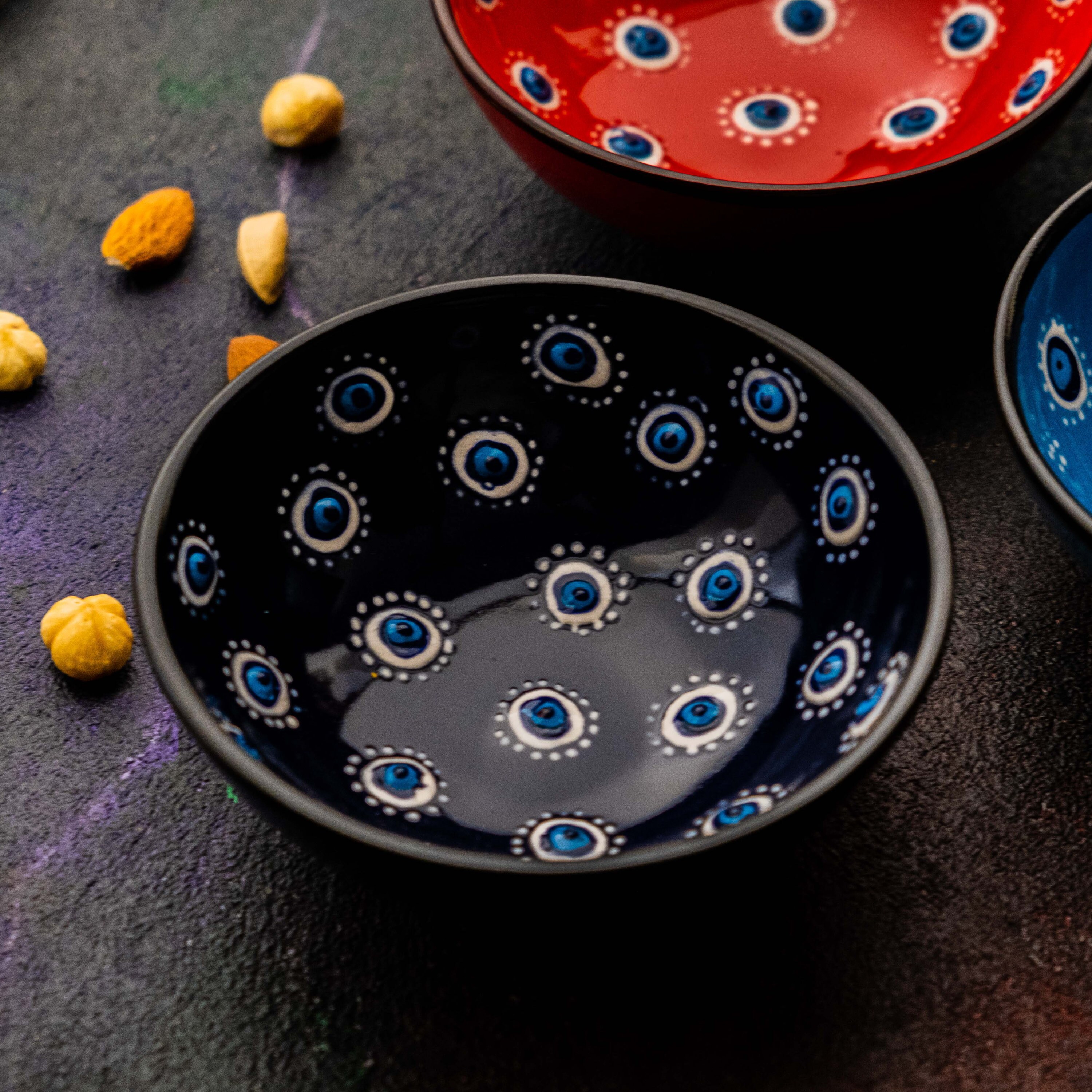 Handmade Evil Eye Ceramic Bowl Set: Turkish Snack Bowls, Jewelry Holder ...