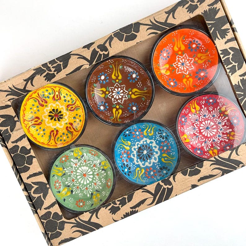 Handmade Turkish Ceramic Bowls - Set of 6, Hand-painted Daisy Design - Etsy