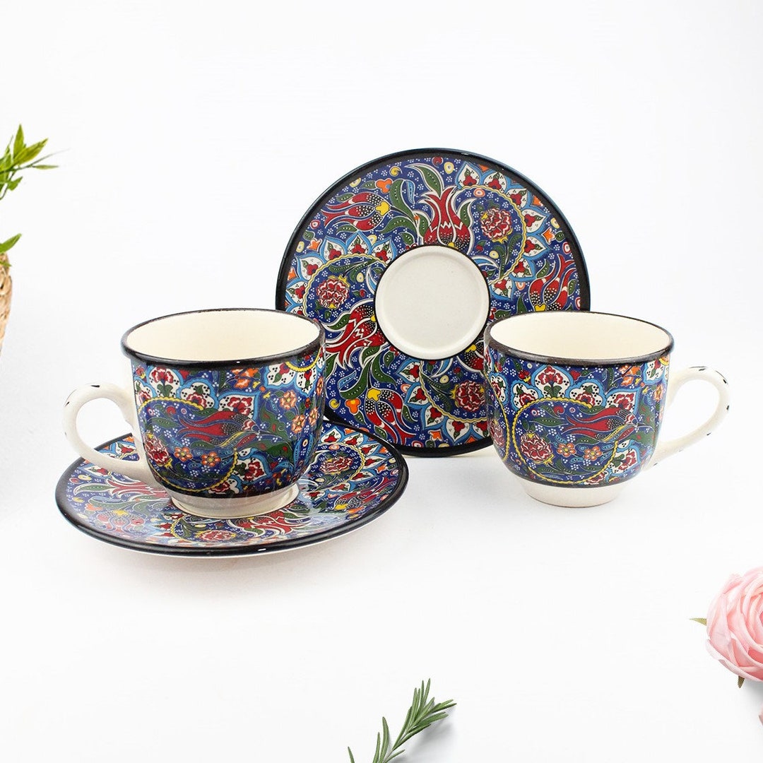 Turkish Ceramic Tea & Nescafe Cups, Hand Painted With Tile, Gift for ...