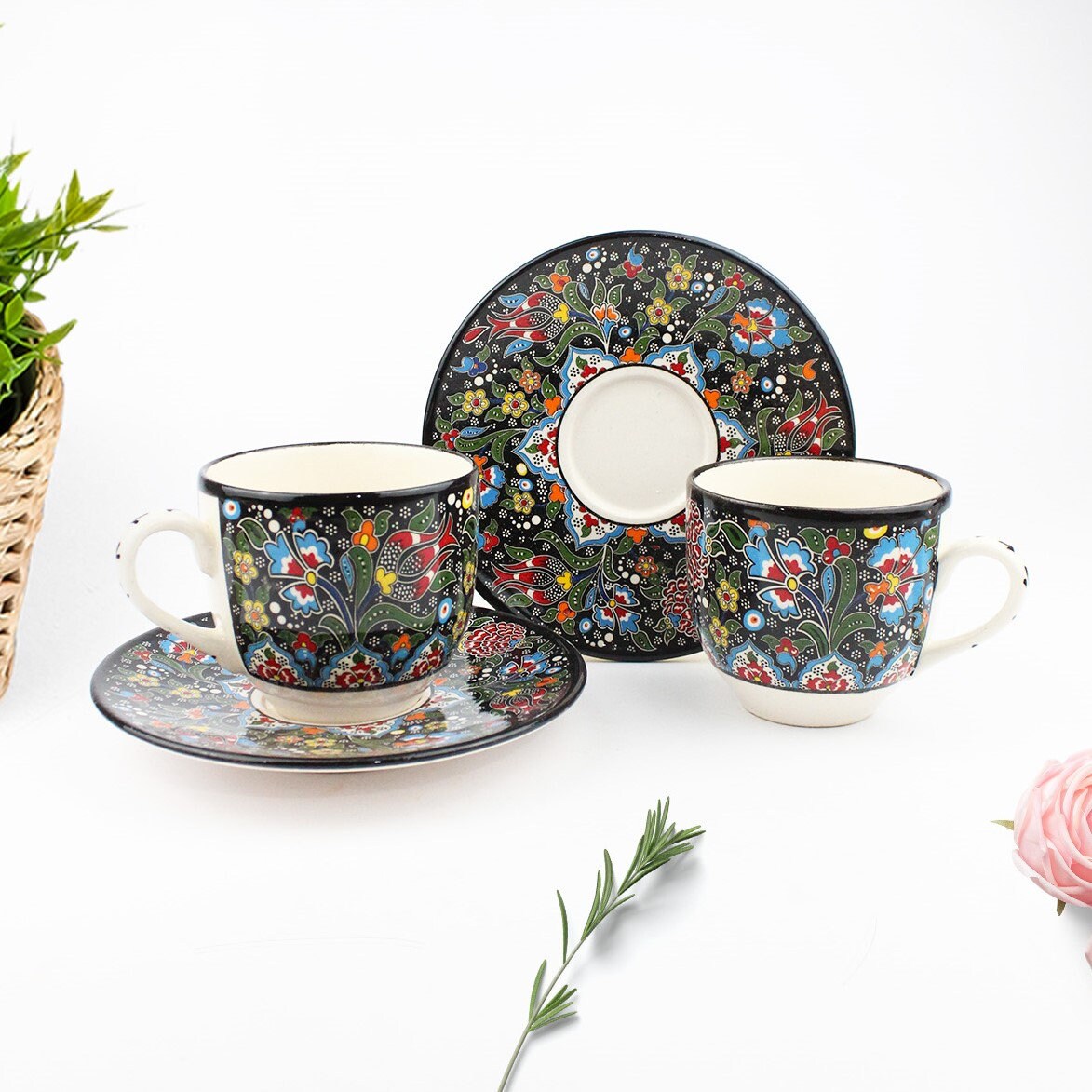 Turkish Ceramic Tea & Nescafe Cups, Hand Painted With Tile, Gift for ...