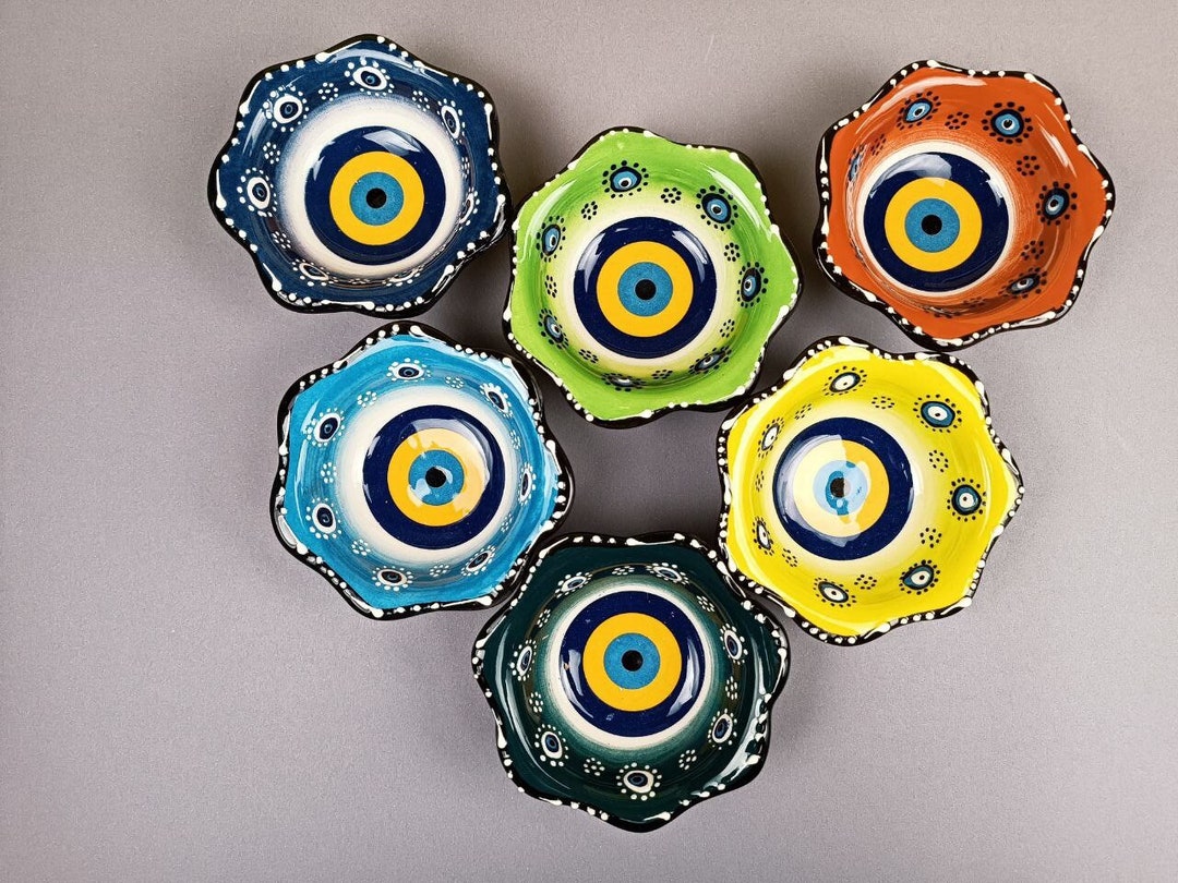 Set of 6 Evil Eye Ceramic Bowl, Pottery Mini Bowl , Jewelry Holder,evil ...