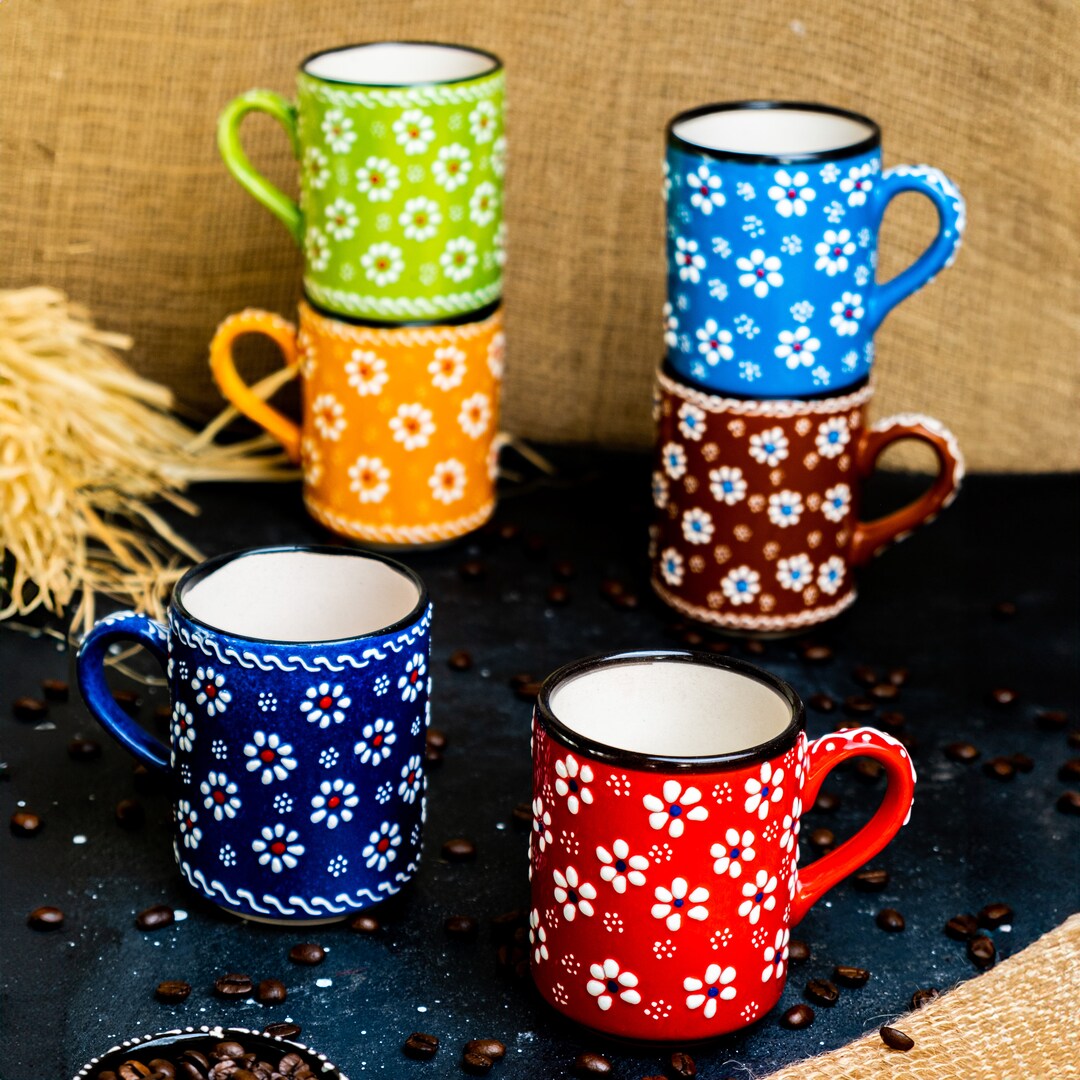 Daisy Flower Design Mug,turkish Handmade Ceramic Mug, Hand Painted ...