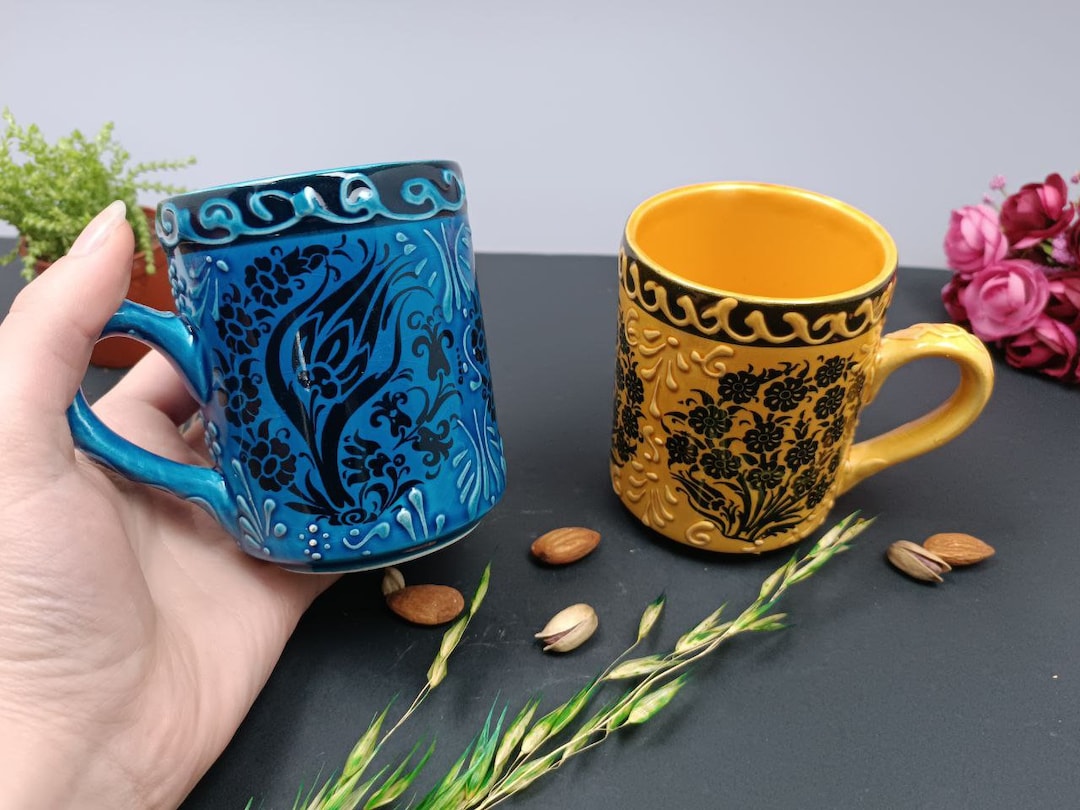 Turkish Handmade Ceramic Mug, Hand Painted Coffee Cup, Big Tea Mug ...