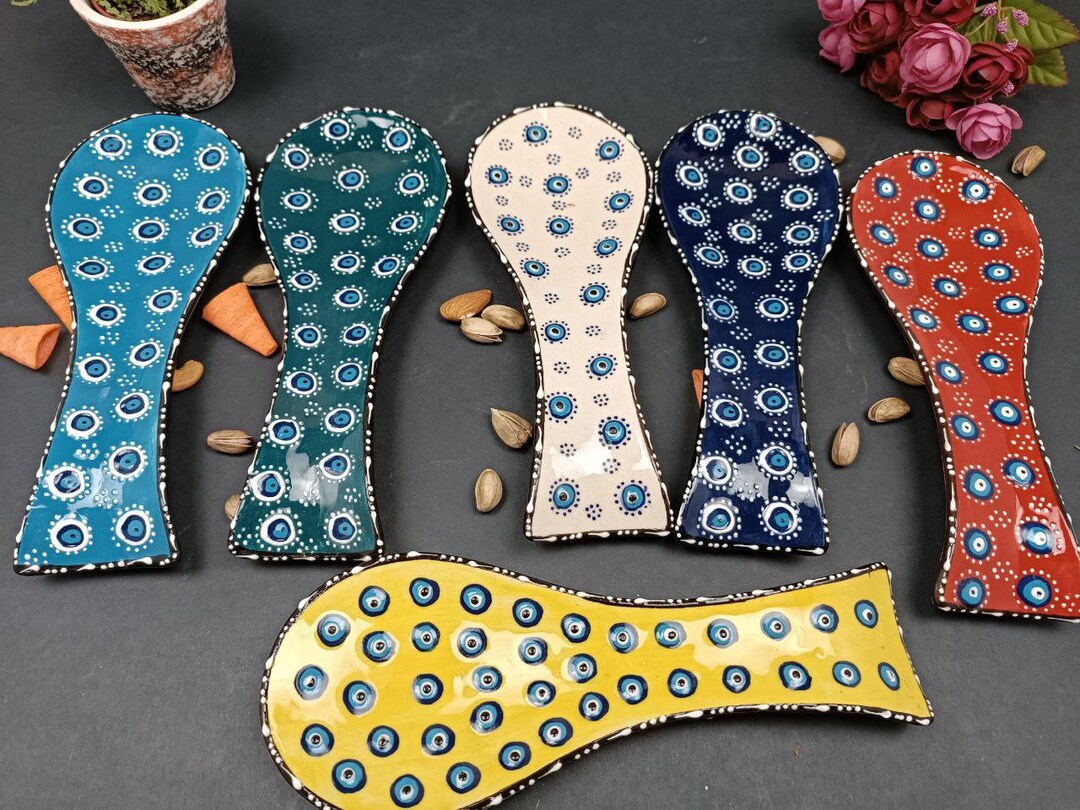 Evil Eye Ceramic Spoon Rest,turkish Handpainted Ceramic Spoon Rest ...