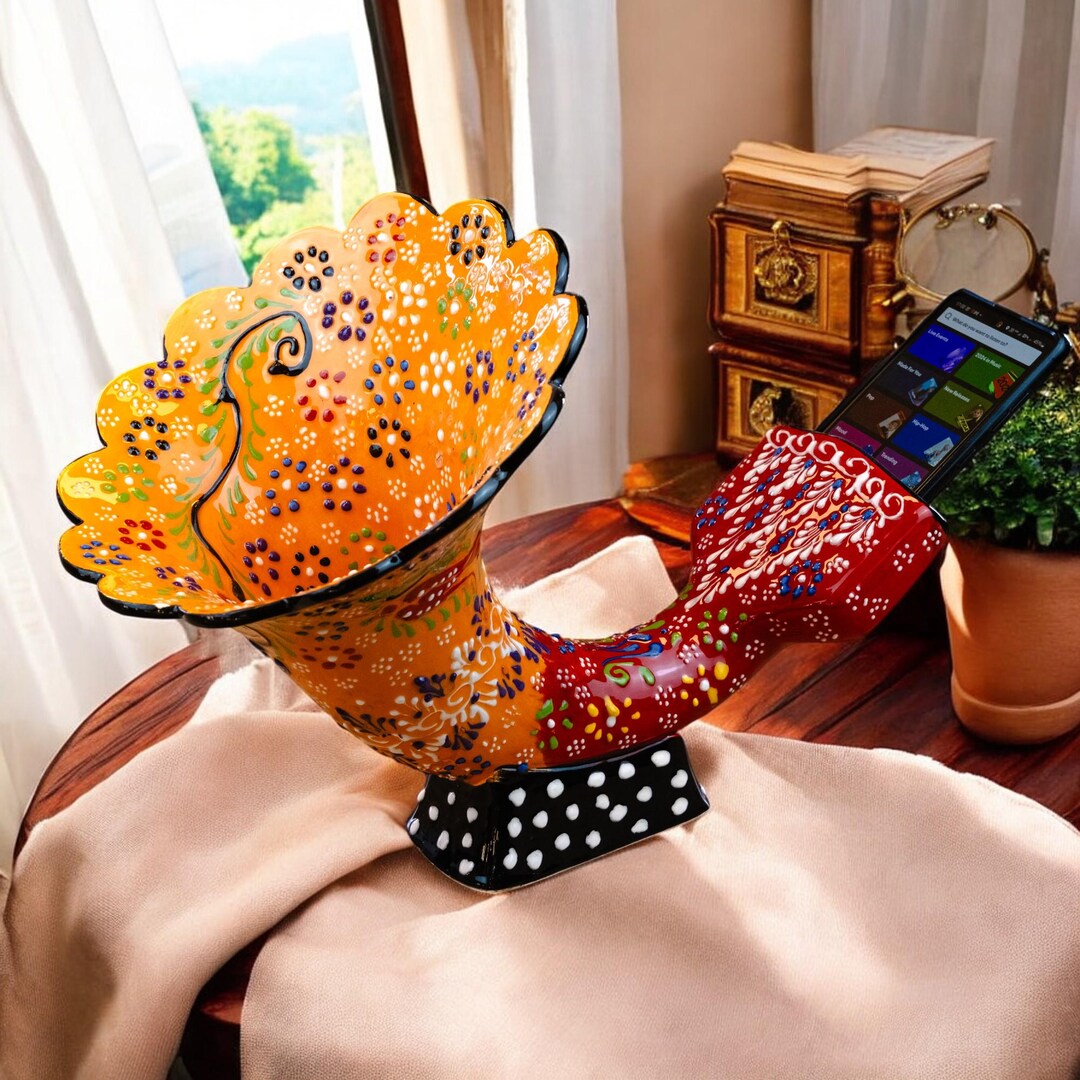 Handpainted Ceremic Acoustic Gramophone Speaker | Sound Enhancer ...