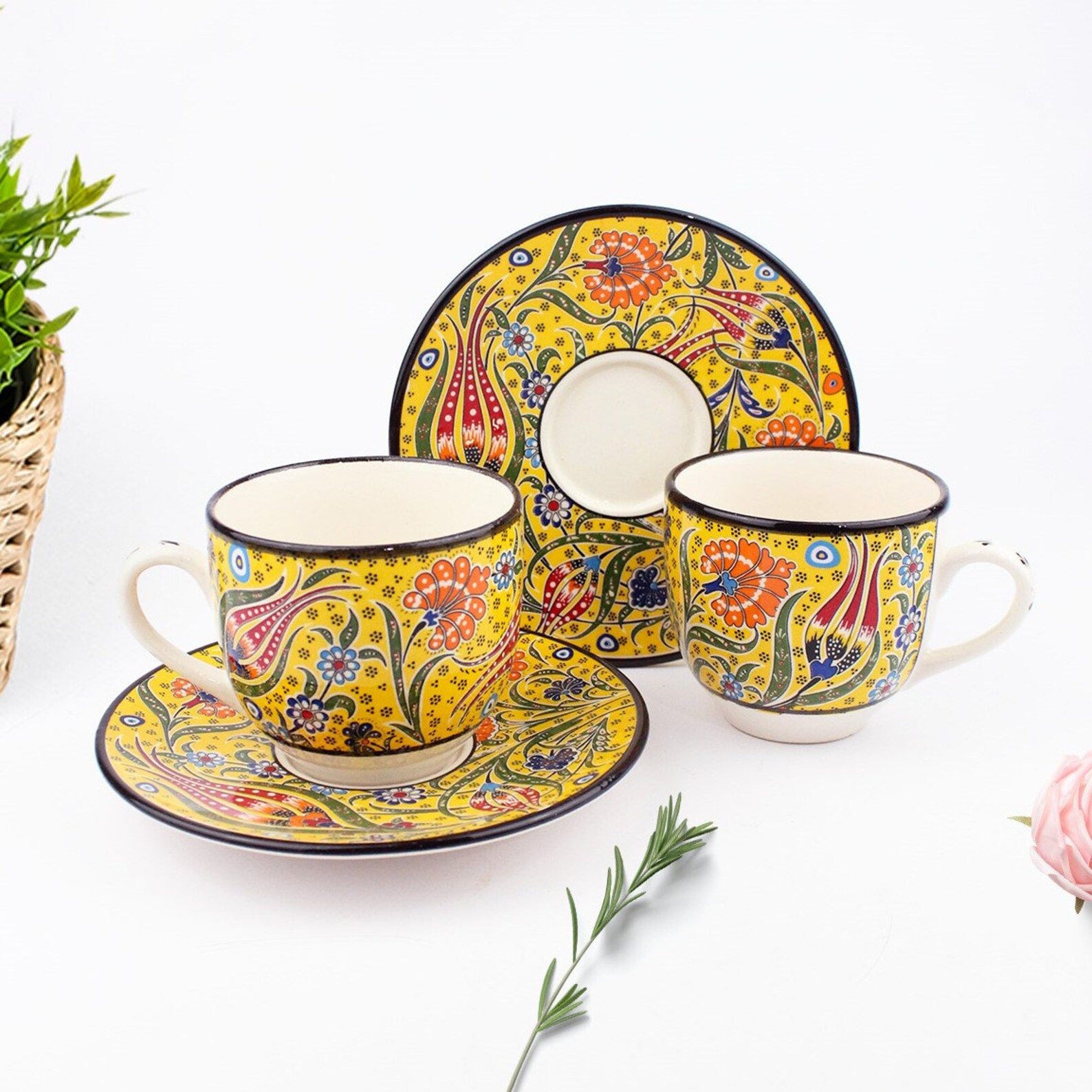 Turkish Ceramic Tea & Nescafe Cups, Hand Painted With Tile, Gift for ...