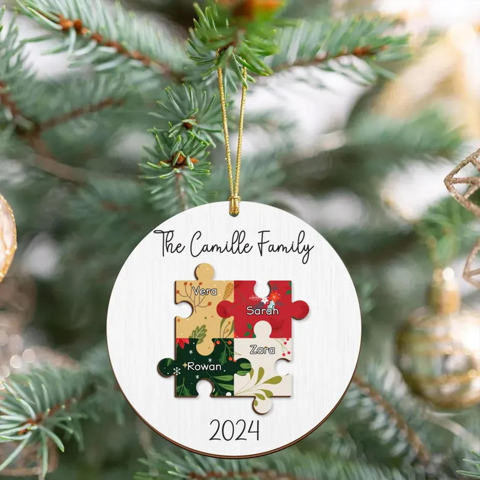 Christmas Custom Name Family Puzzle Ornament Wooden Pieces of Family ...