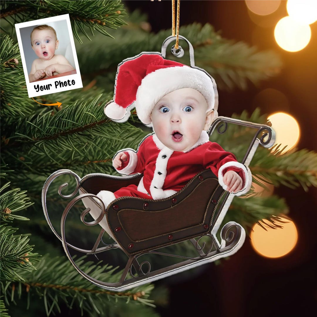 Personalized Photo Infant Baby Santa Claus Acrylic Ornament, Baby Born ...