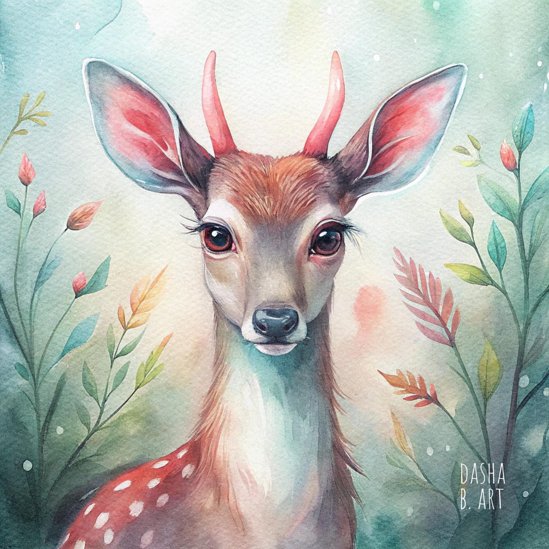 Watercolor Winter Deer Clipart: Forest Animal Jpgs (digital Download ...