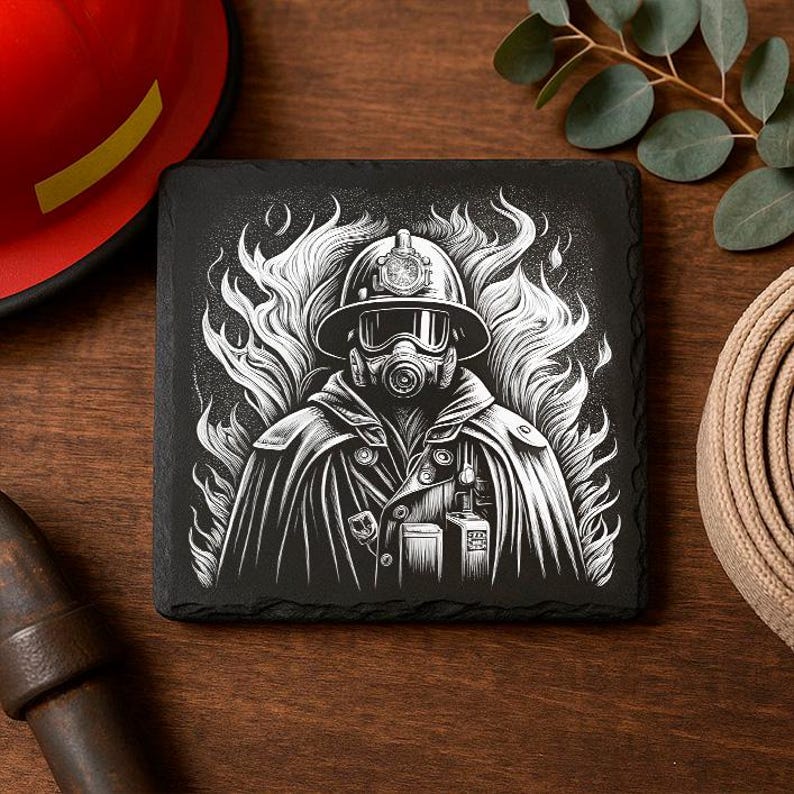 Firefighter Slate Coaster PNG Laser Engrave Files: Fire Rescue Gift ...