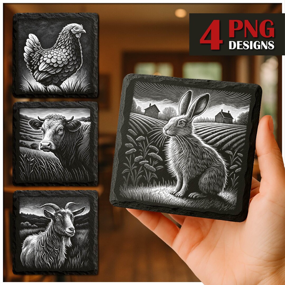 Farm Animal Laser Engraving PNG Bundle, Slate Coaster Designs (digital ...