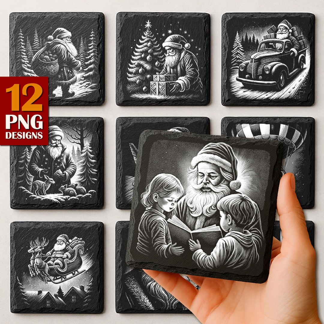 Rustic Santa Claus PNG File: Vintage Christmas Slate Coaster Laser ...