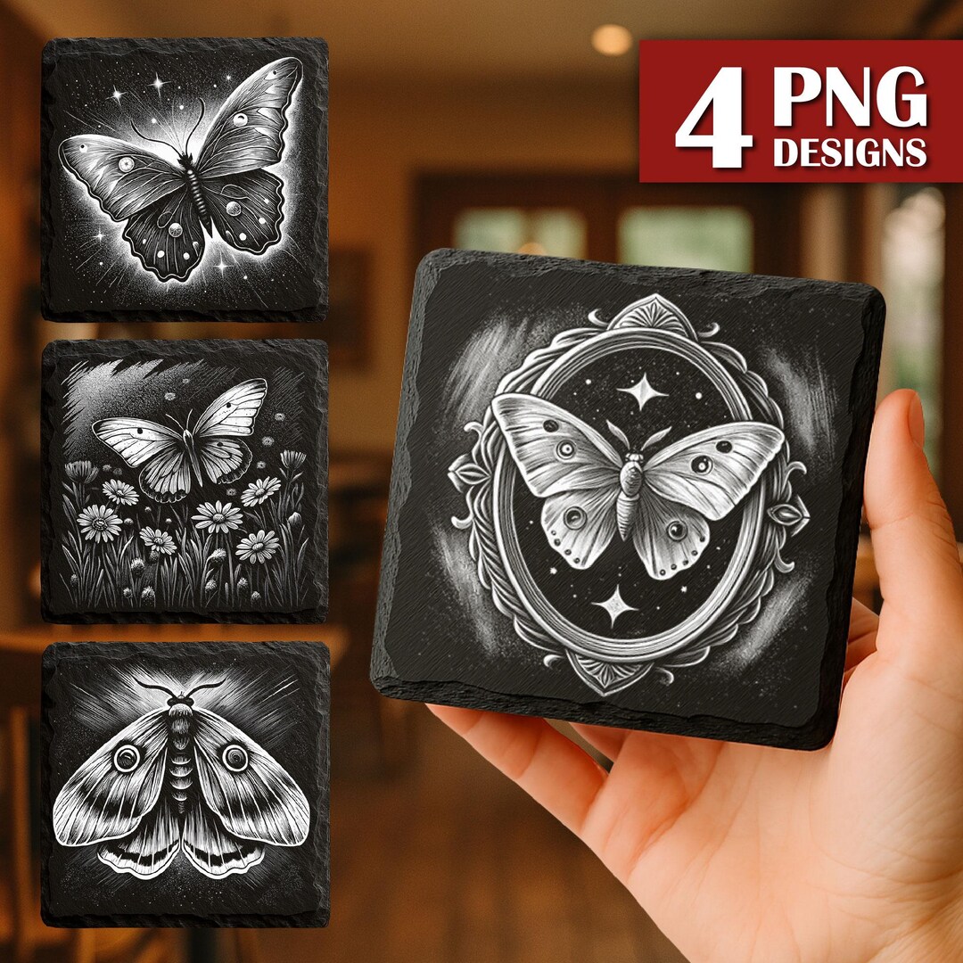 Butterfly Laser Engrave PNG File: Slate Coaster Design (digital ...