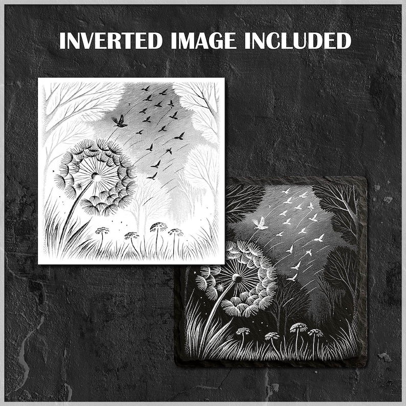 Dandelion Laser Engraving PNG, Slate Coaster File Bundle (digital ...