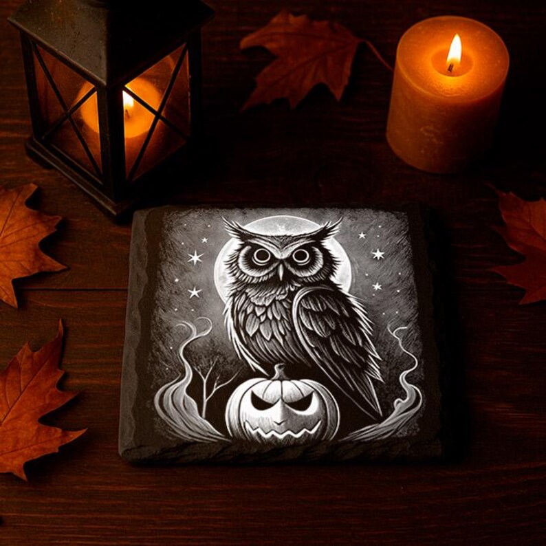Vintage Halloween Slate Coaster PNG: Laser Engrave File (digital ...