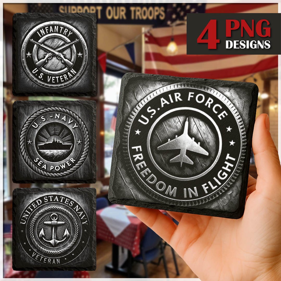 American Military Round Logo PNG Slate Laser Burn Bundle, Engrave File ...