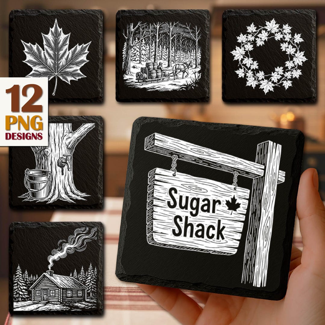 Maple Syrup Season Slate Coasters PNG, Sugar Shack Scene Laser ...