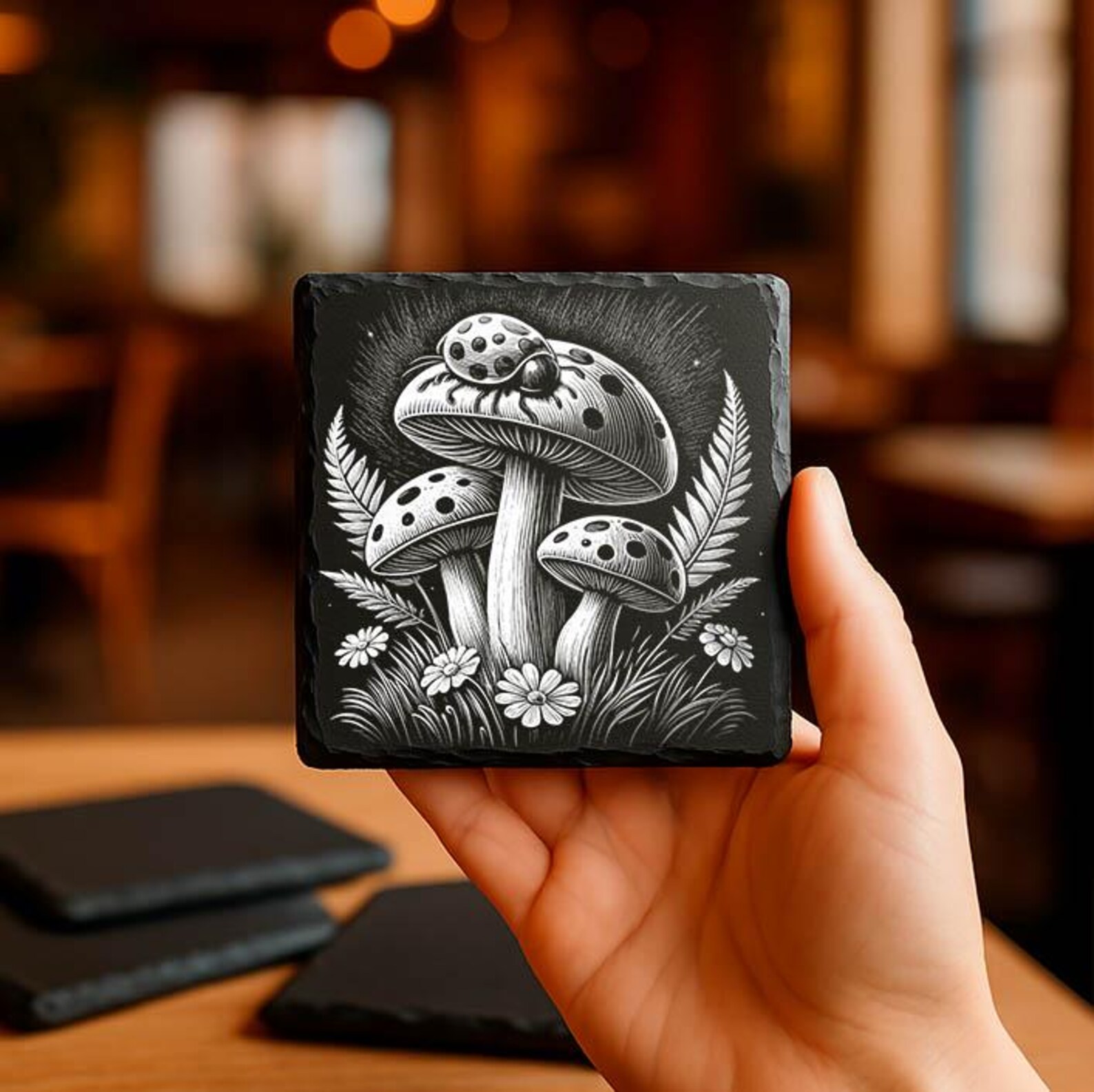 Ladybug Slate Coaster PNG Laser Engrave File: Glowforge, Xtool (digital ...