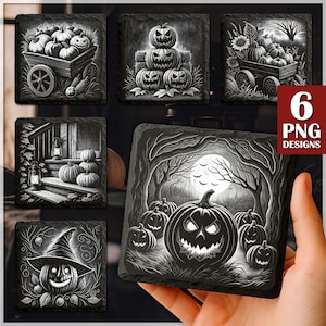 Halloween Spooky Engraving PNG Set for Slate Coasters, Engrave File ...