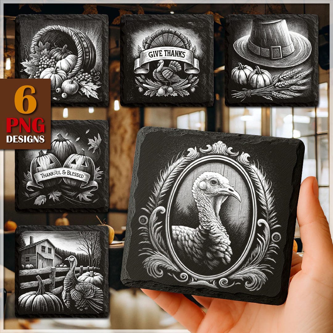 Vintage Thanksgiving Laser Engraving Designs: Turkey, Pilgrim Hat (PNG ...