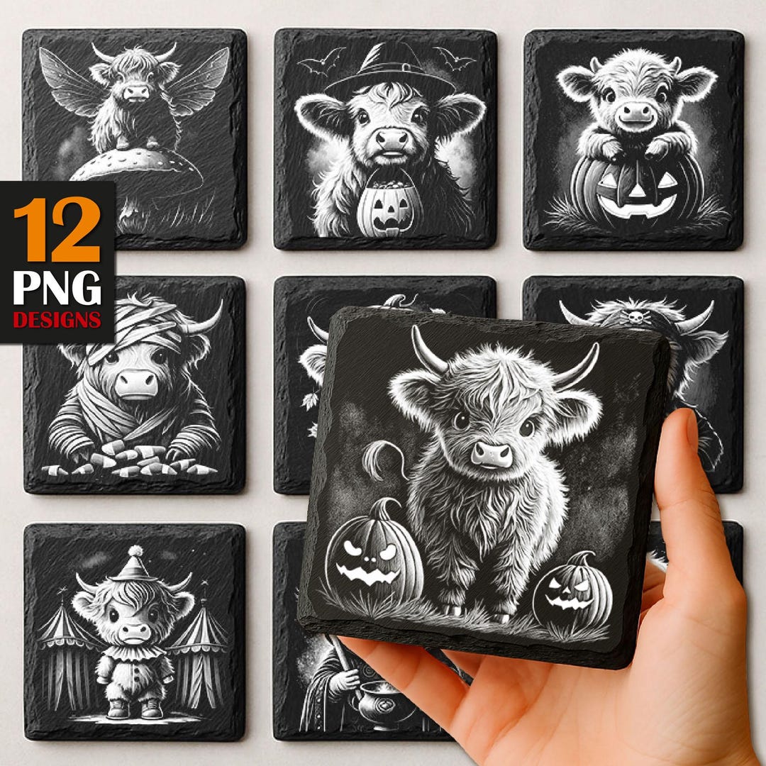 Halloween Highland Cow Engraving: Gothic Laser Cut File (PNG Digital ...