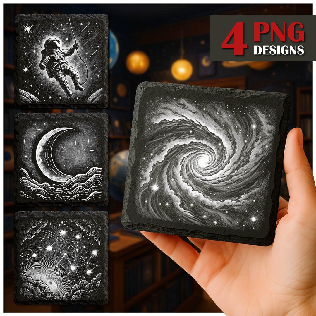Celestial Space Laser Engraving Designs PNG Bundle, Slate Coaster.moon ...