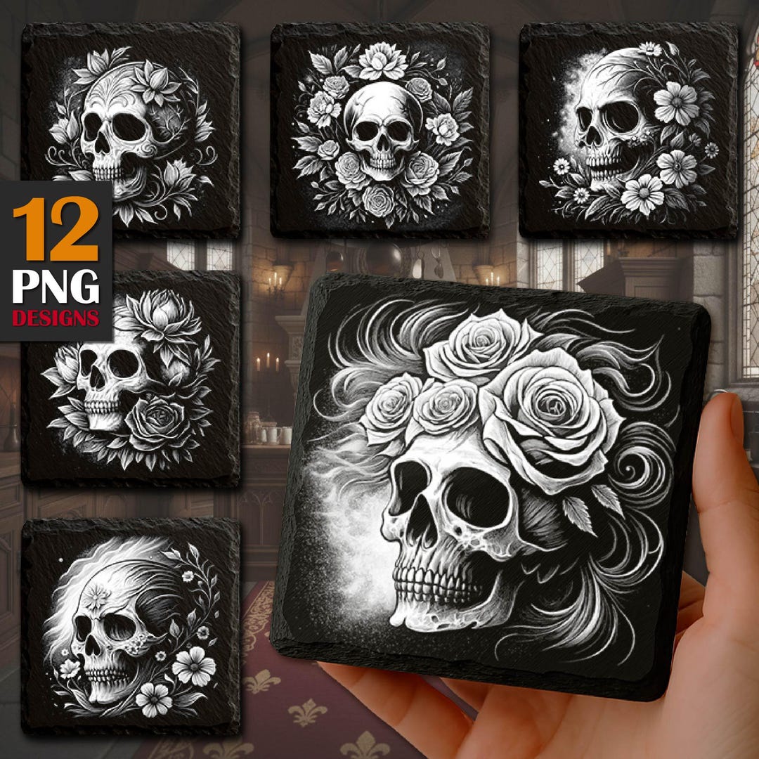 Floral Skull Laser Burn PNG, Mystical Engraving, Gothic Rose Lotus ...