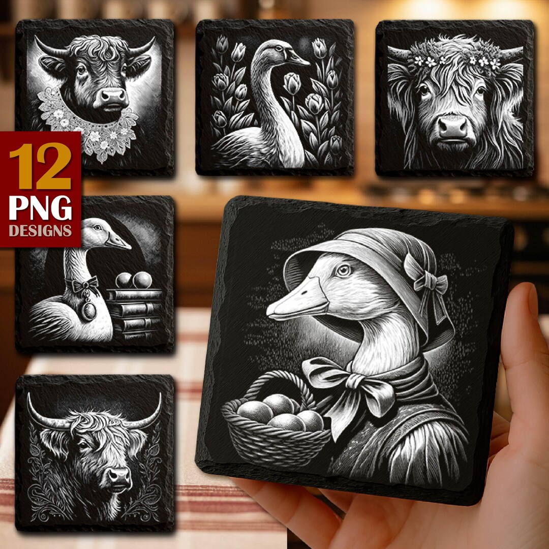 Vintage Easter Farm Laser Burn PNG | Antique Highland Cow for Engraving ...