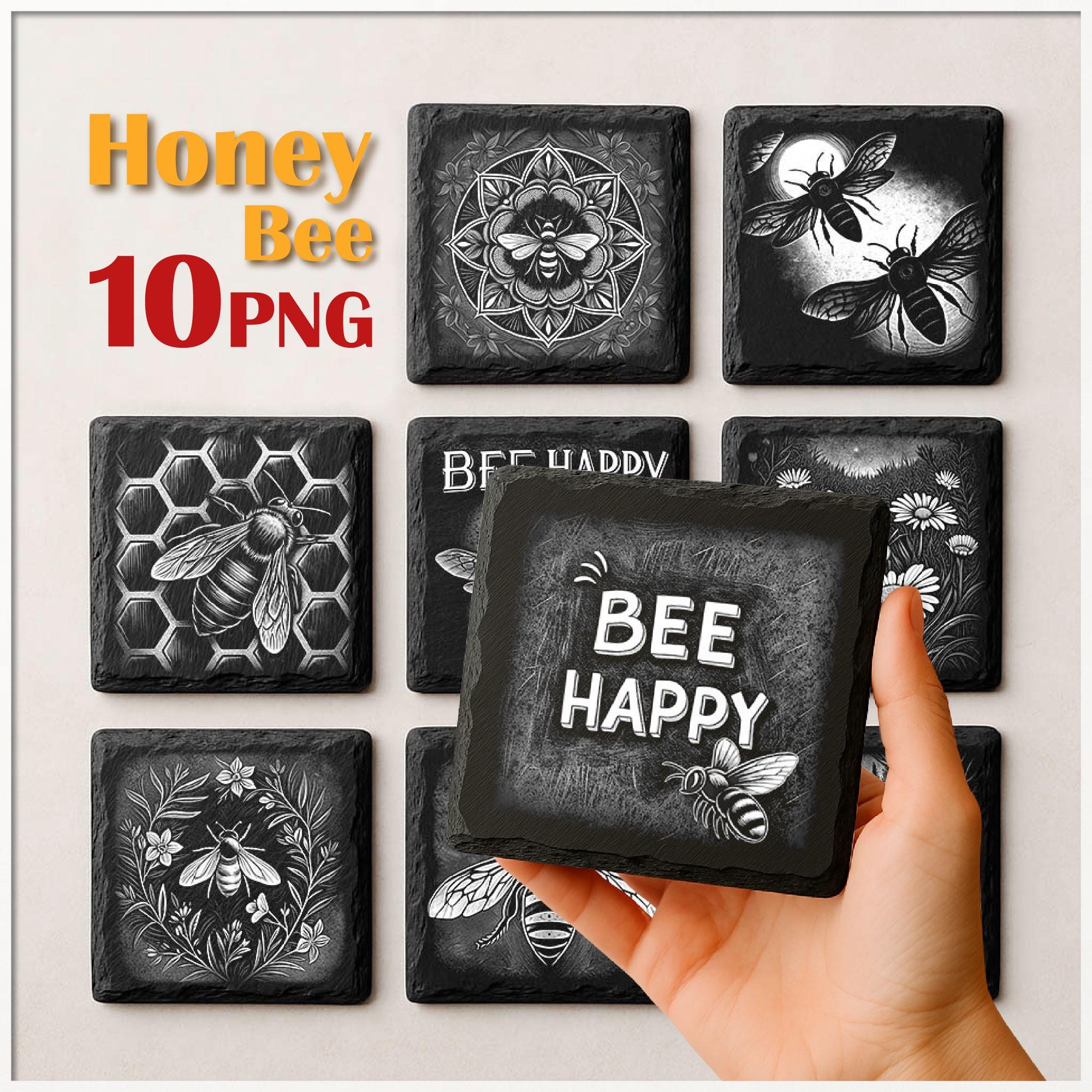 Honey Bee Laser Engrave PNG, Slate Coaster Files (digital File) - Etsy