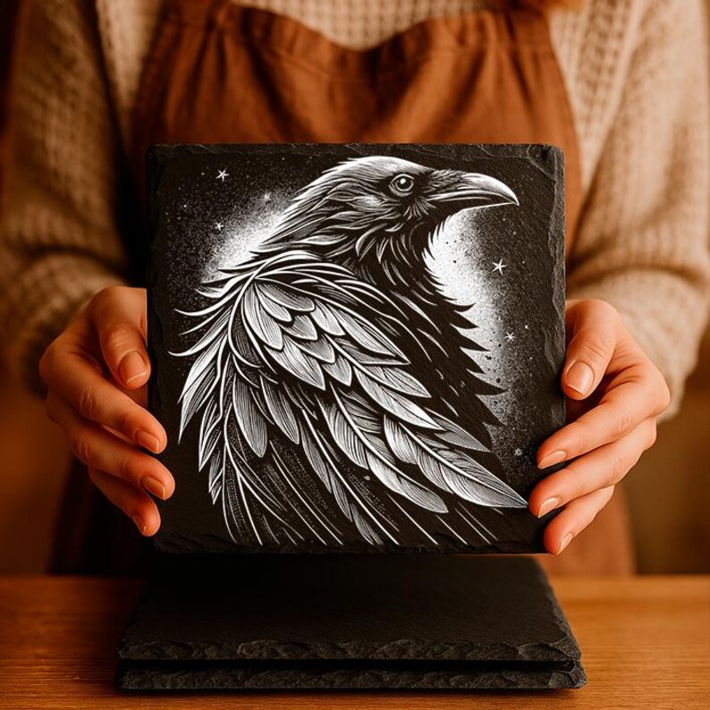 Forest Raven Laser Engraving PNG: Mystical Crow Coaster Files (digital ...