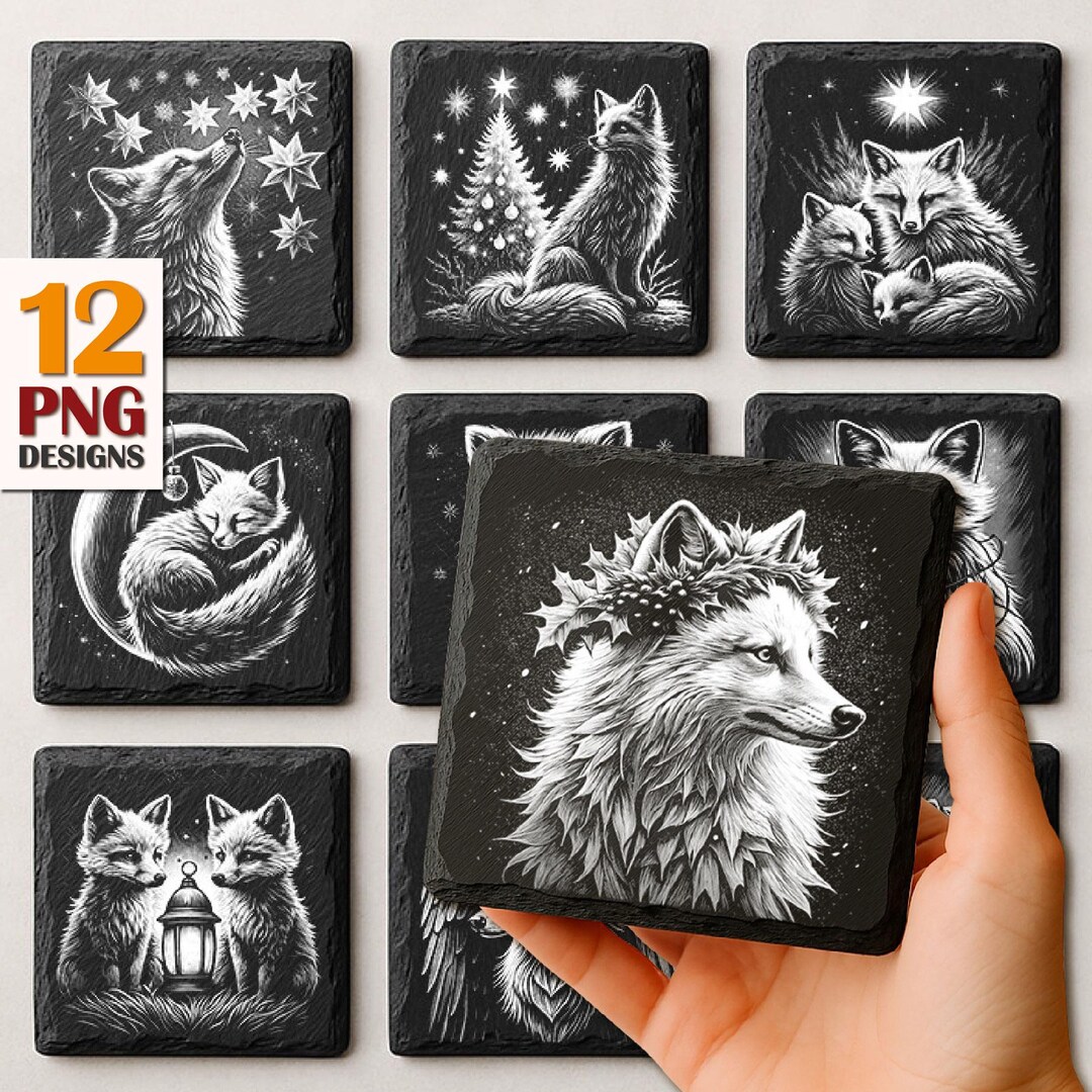 Christmas Fox PNG File: Laser Engrave Slate Coasters (digital Download ...