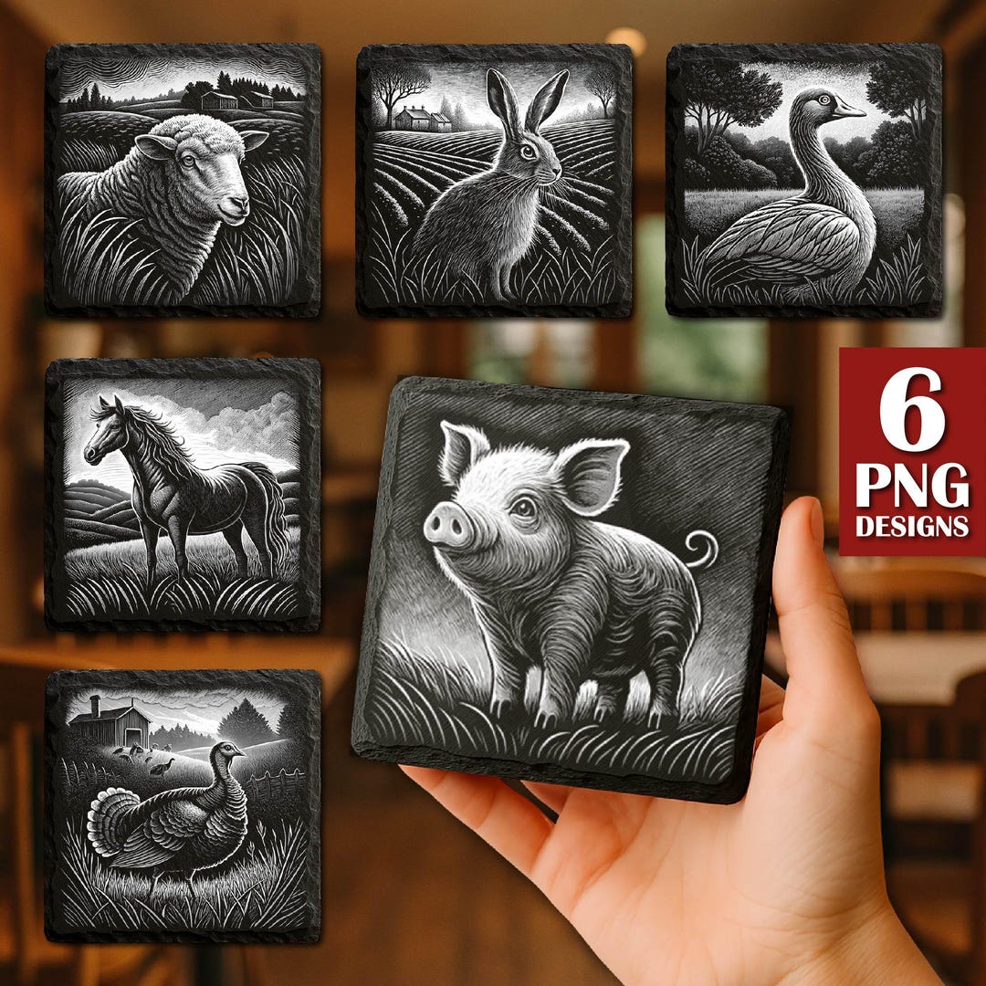 Farm Animal Laser Engraving Designs: PNG Bundle for Glowforge (digital ...