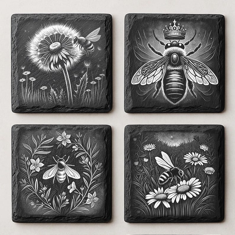 Honey Bee Laser Burn PNG, Engrave File, Slate Coaster Files PNG for Engraving, Commercial ...