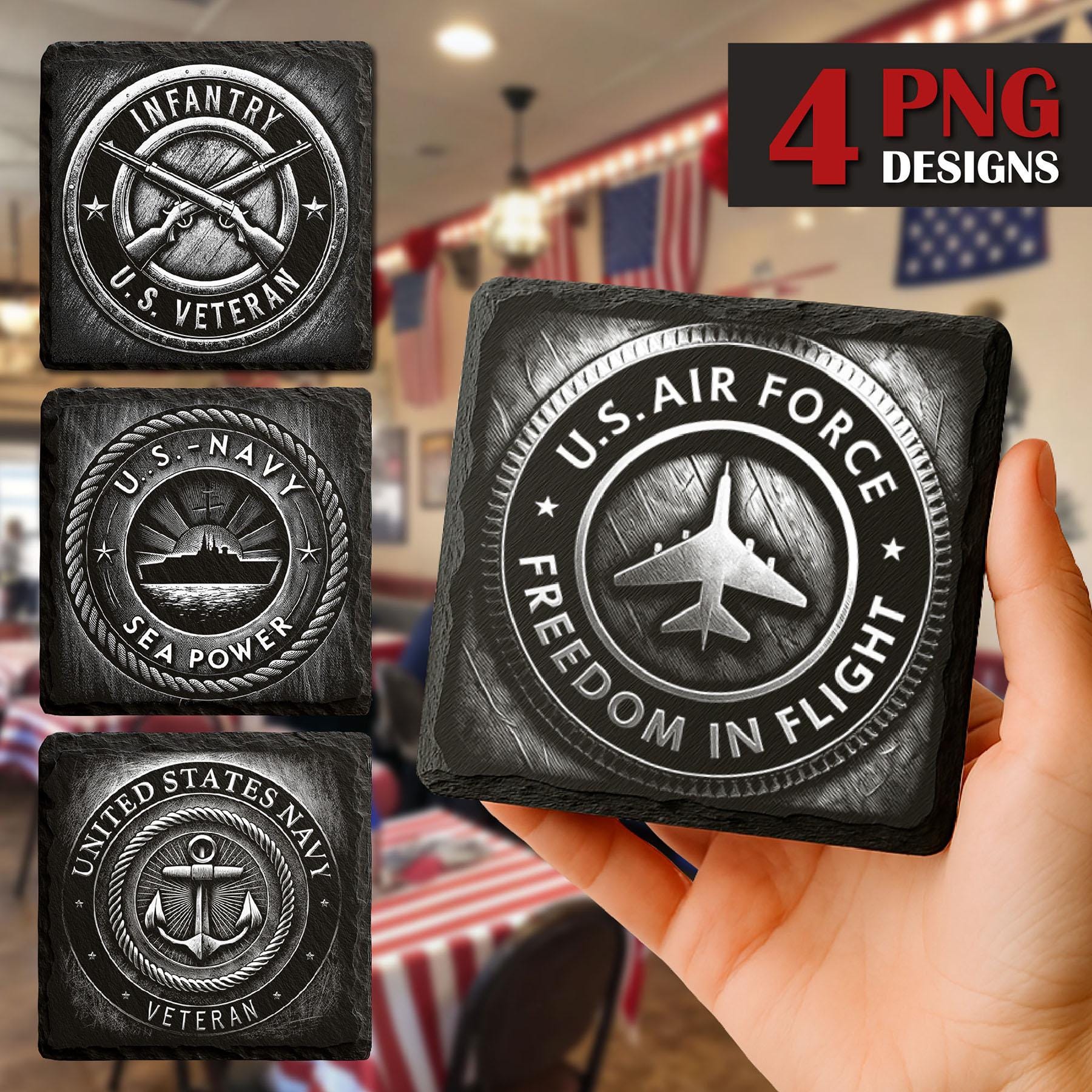 American Military Round Logo PNG Slate Laser Burn Bundle, Engrave File ...