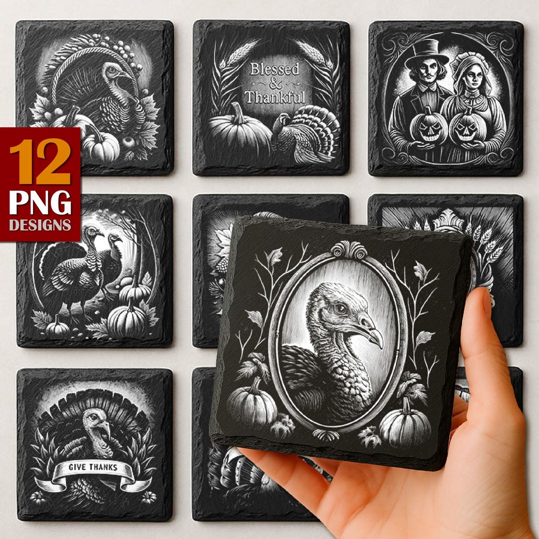 Vintage Thanksgiving Engraving Designs: Turkey, Family, Coasters (PNG ...