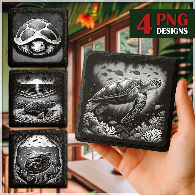 Sea Turtle Laser Burn PNG, Engrave File, Slate Coaster Files PNG for ...